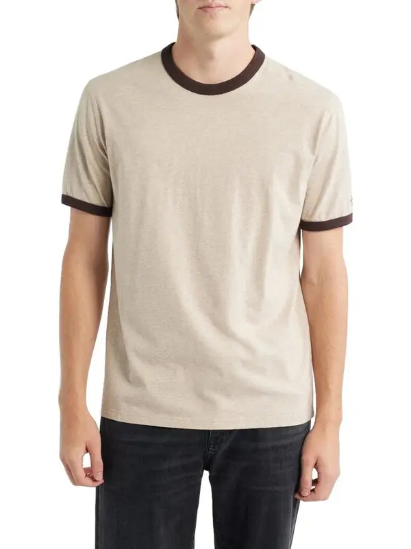 NOAH Core Logo Heathered Ringer T-shirt - Tan