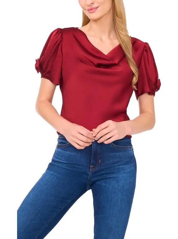 CECE DUPRAZ Satin Charmeuse Top With Bow Sleeves - Mulberry Red