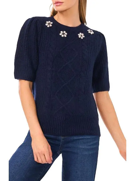 CECE DUPRAZ Jewel Embellished Cable-stitch Sweater - Classic Navy
