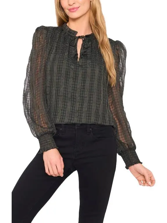 CECE DUPRAZ Mixed Print Split Neck Top - Dark Olive