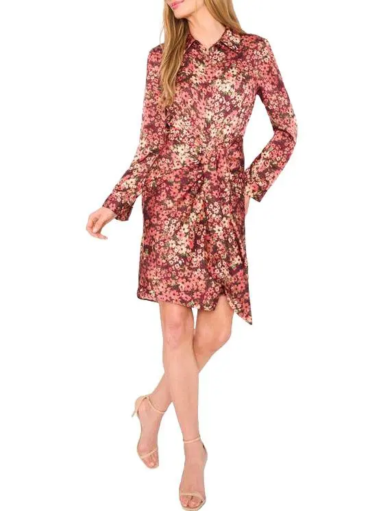 CECE DUPRAZ Floral Long Sleeve Shirt Dress - Fresh Berry