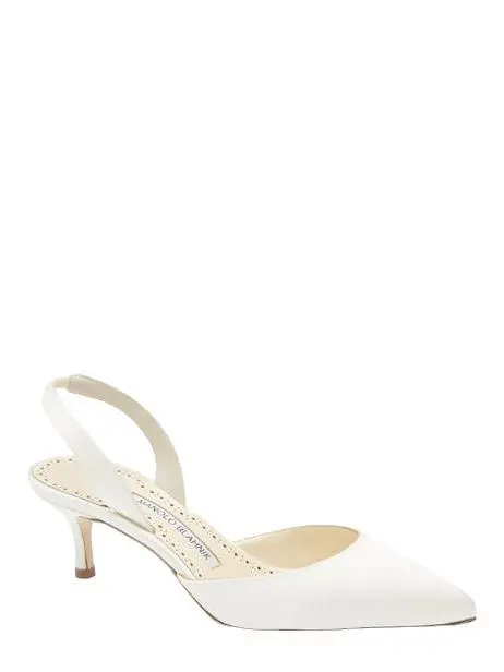 Manolo Blahnik Carolyne Bridal Pointed Toe Slingback Mule - Cream 1309