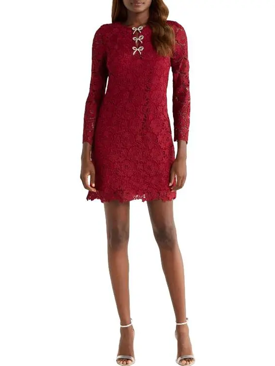 CECE DUPRAZ Bow Trim Lace Sheath Dress - Mulberry Red