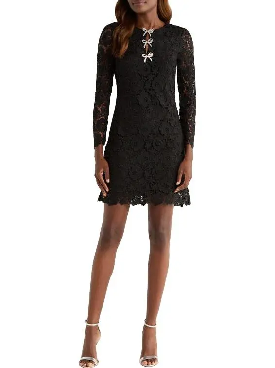 CECE DUPRAZ Bow Trim Lace Sheath Dress - Rich Black