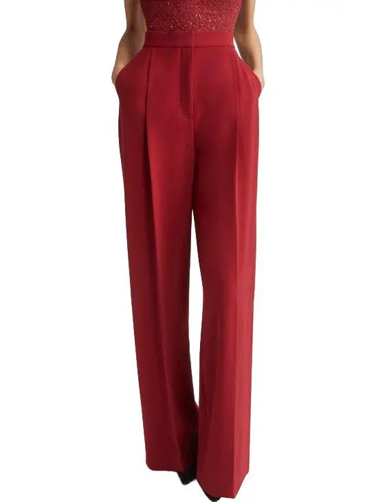 Lela Rose Cotton-blend Wide-leg Pants - Wine
