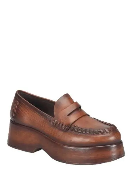 KORK-EASE® Pixie Platform Penny Loafer - Brown Leather