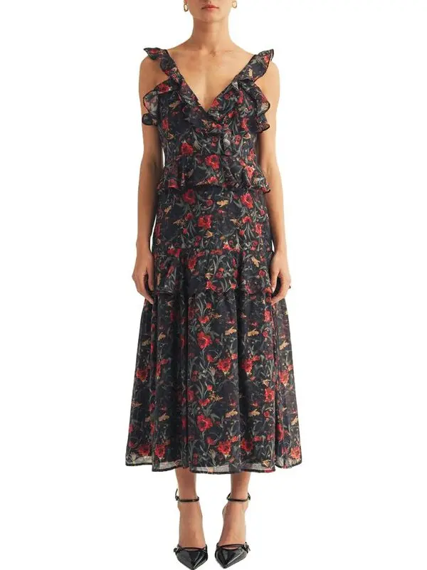 AROSE STUDIO Forever Print Sleeveless Maxi Dress - Red Floral