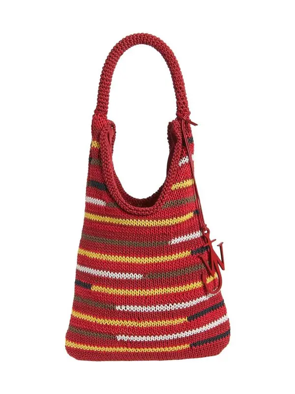 JW Anderson Knit Hobo Bag With Anchor-logo Charm - Red/multi 452