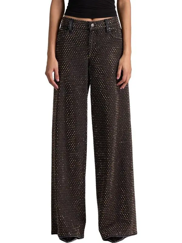 Alice + Olivia Stud Embellished Wide Leg Jeans - Maya Charcoal Black