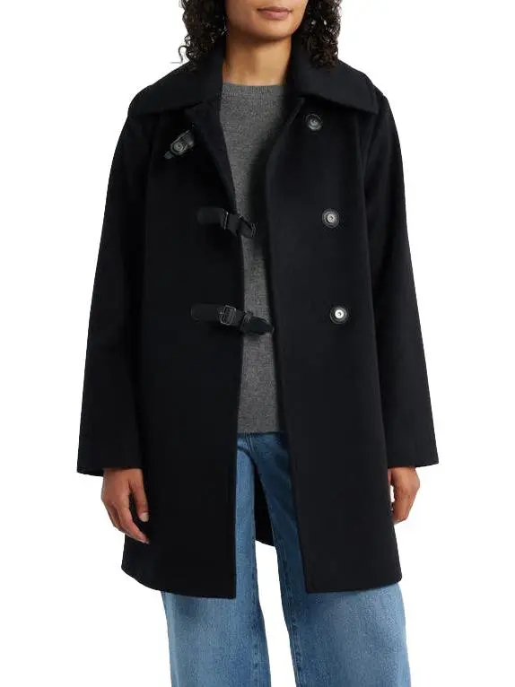 Bernardo Buckle-detailed Melton Wool-blend Coat - Black
