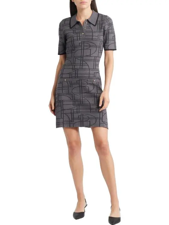 ZOE AND CLAIRE Jacquard Polo Minidress - Heather Grey