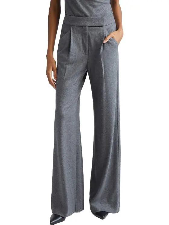 Veronica Beard Marbeau Wool Blend Wide Leg Pants - Medium Heather Grey