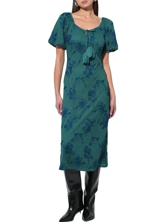 Adelyn Rae Anora Floral Embroidered Knit Midi Dress - Emerald Green