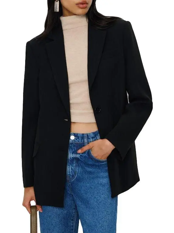 REFORMATION James Relaxed One-button Crepe Blazer - Black