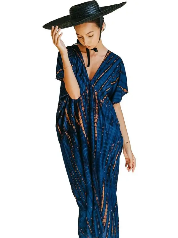 Pink Haley Madella Hand-dyed Kaftan Dress - Blue
