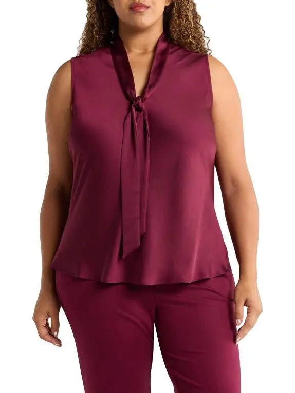 KASPER Tie Neck Sleeveless Top - Shiraz