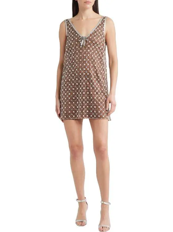 Saylor Jeanetta Sequin Embroidery Cocktail Minidress - Chocolate