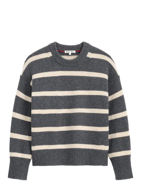 ALEX MILL Nottinghill Stripe Merino Wool Blend Sweater - Storm Grey/wishbone