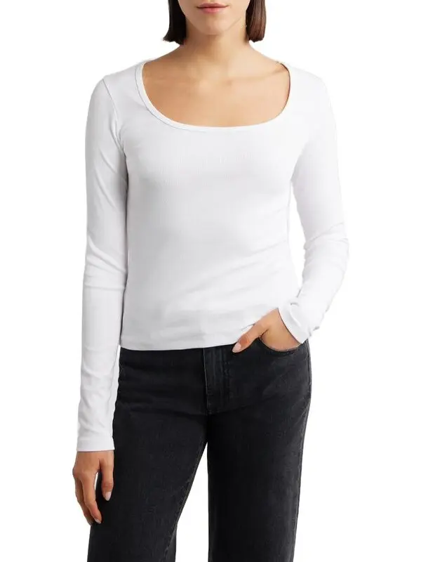 MAVI Square Neck Long Sleeve T-shirt - White