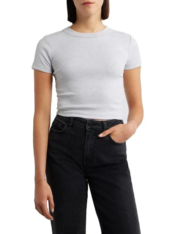 MAVI Crop Stretch Cotton T-shirt - Light Grey Melange