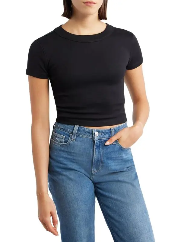 MAVI Crop Stretch Cotton T-shirt - Black
