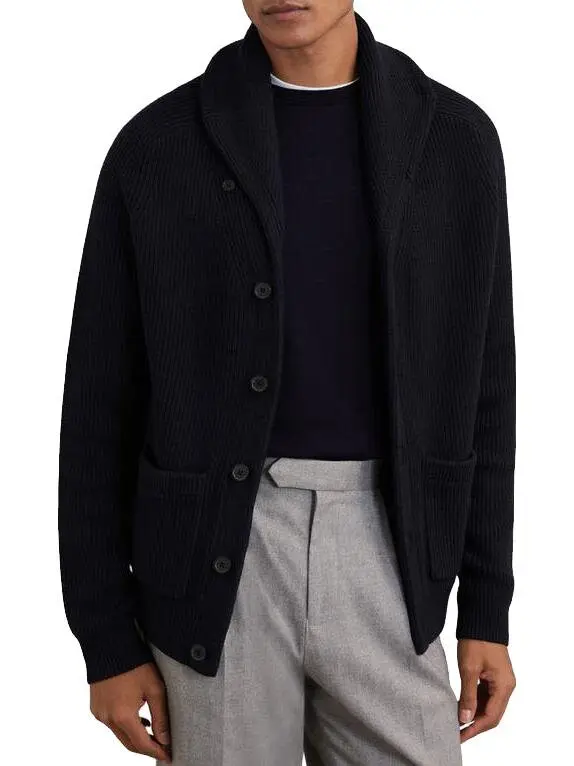 REISS Cannon Rib Cardigan - Navy