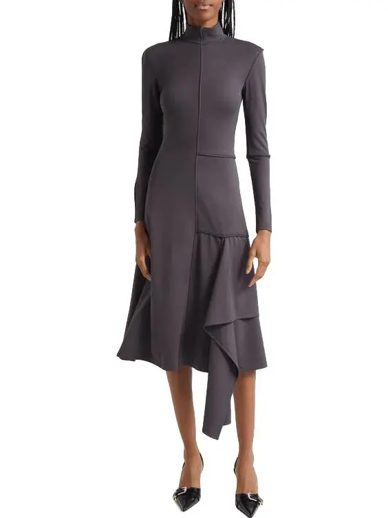ISRAELLA KOBLA Siham Long Sleeve Fit & Flare Midi Dress - Dark Grey