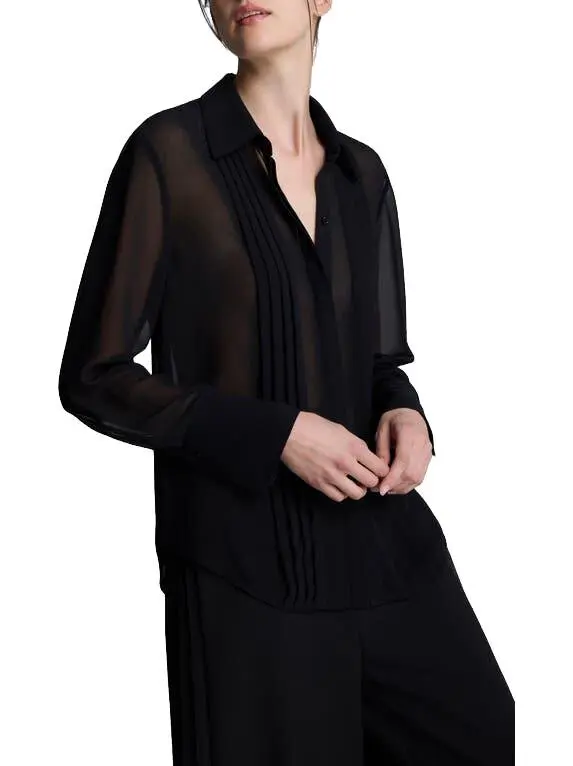KENNETH COLE Pleated Sheer Shirt - Black