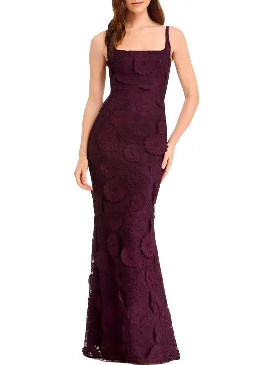 Dress The Population Lorena Floral Appliqué Mermaid Gown - Dark Cherry