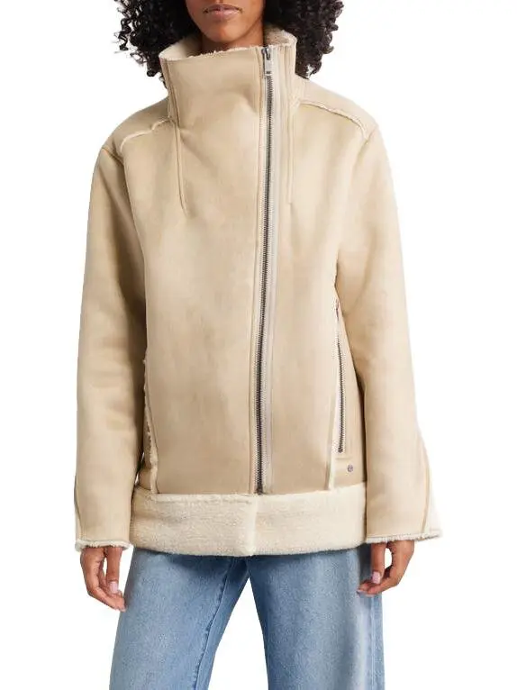 UGG Avelie Luxefluff Faux Shearling Jacket - Sand