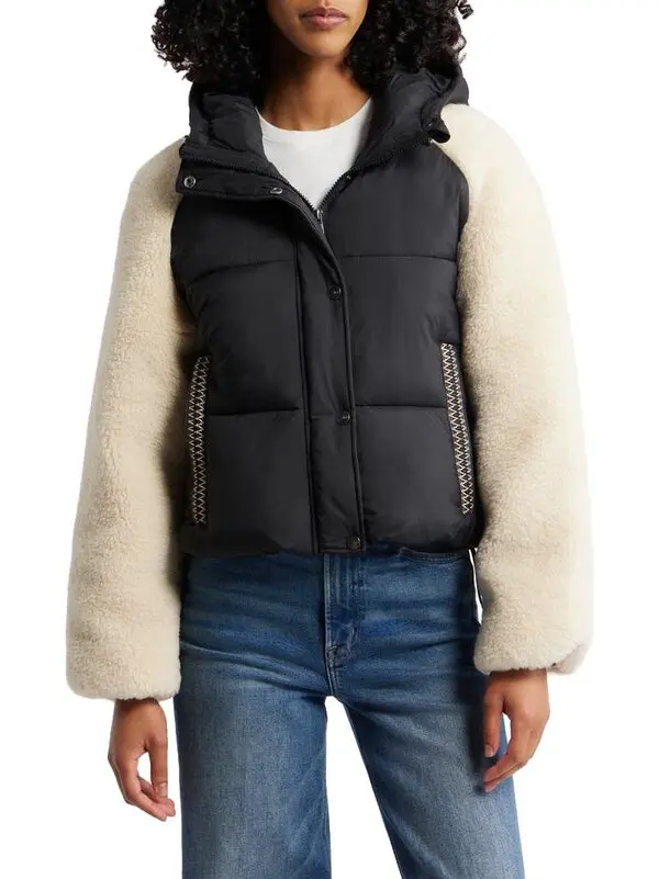 UGG Mixed-media Puffer Jacket - Black/cream