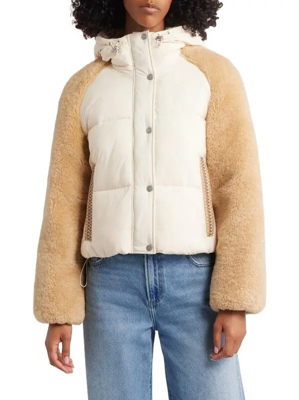 UGG Mixed-media Puffer Jacket - Cream/sand