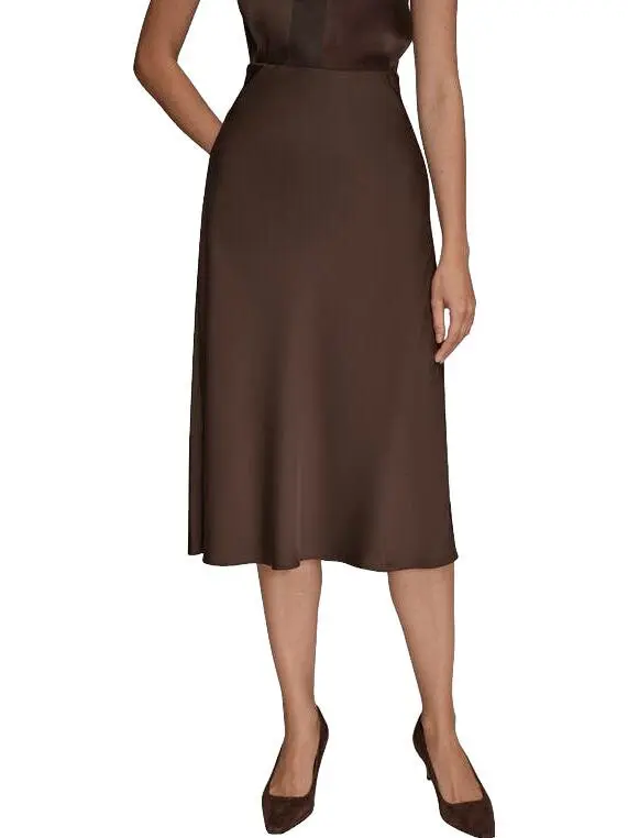 Donna Karan New York Satin Midi Skirt - Chocolate Plum