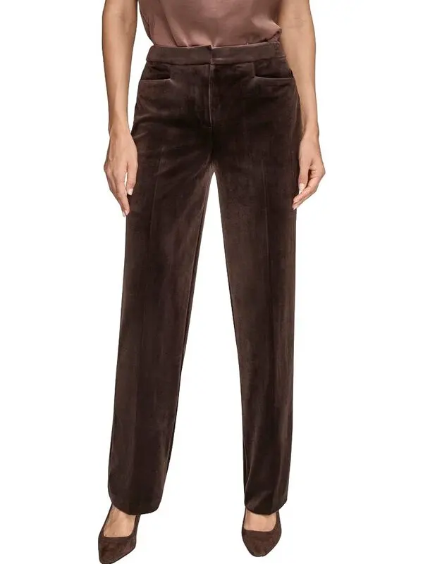 Donna Karan New York Velvet Straight Leg Trousers - Chocolate