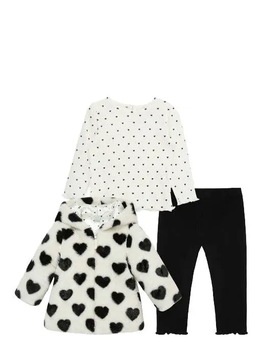 LITTLE ME Heart-patterned Three-piece Set - White/black