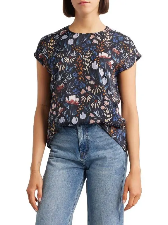 APNY Print Cap-sleeve Shell - Black Multi