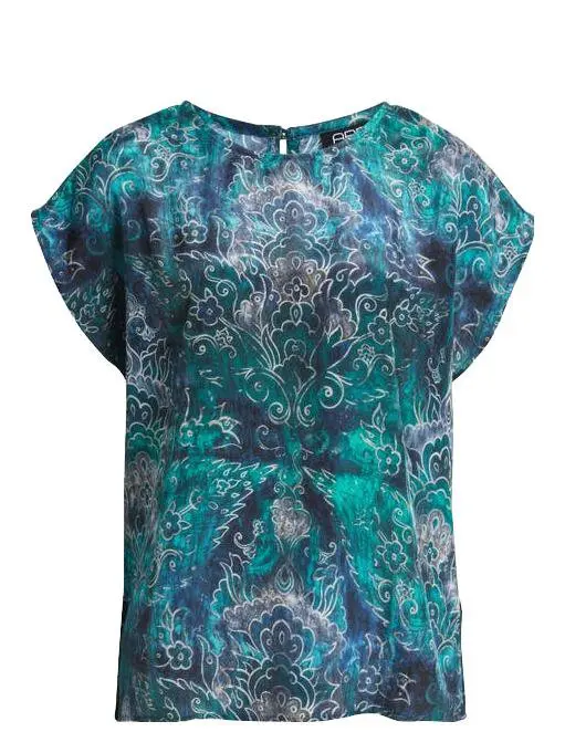 APNY Print Cap-sleeve Shell - Dark Turquoise