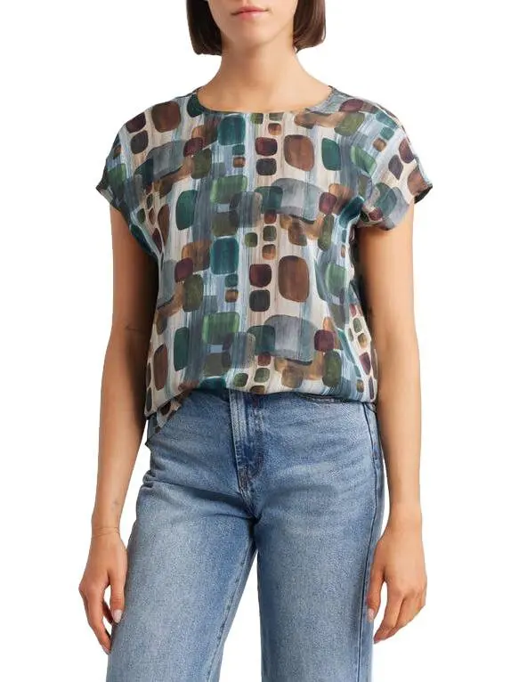 APNY Print Cap-sleeve Shell - Green Multi