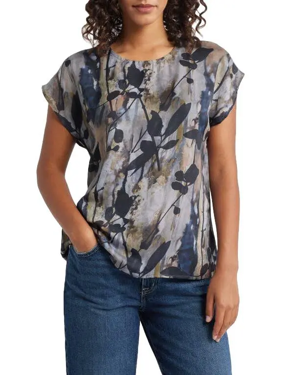 APNY Print Cap-sleeve Shell - Grey Multi