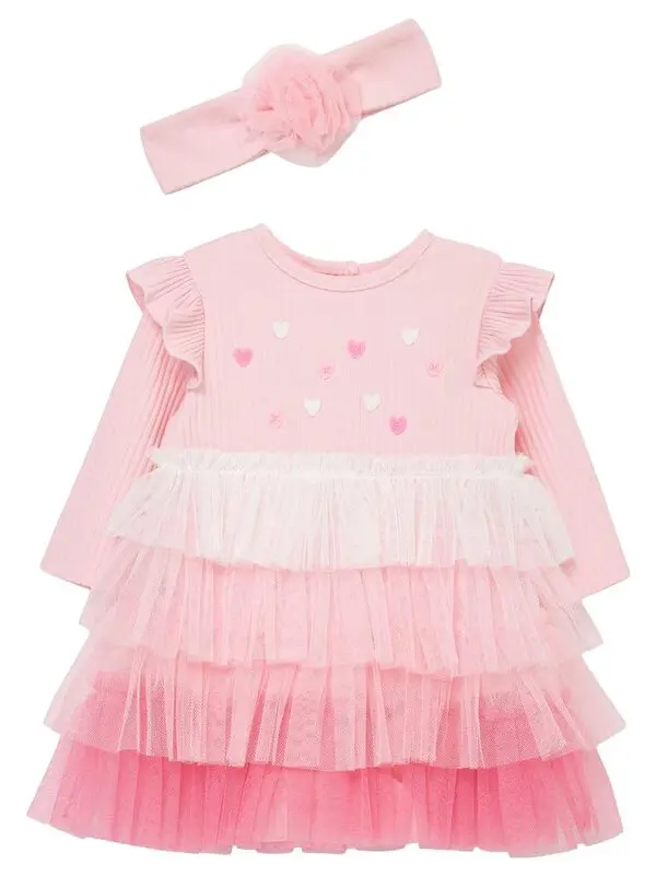 LITTLE ME Ombré Tutu Dress And Headband Set - Pink