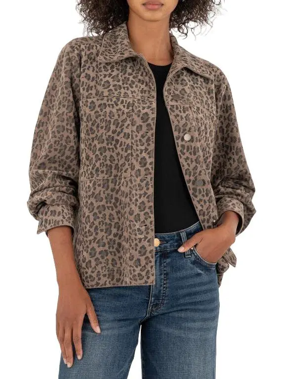 Kut From The Kloth Arya Leopard Print Shirt Jacket - Taupe