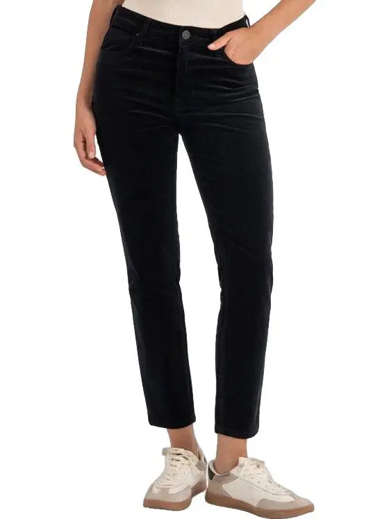 Kut From The Kloth High Waist Velvet Ankle Cigarette Trousers - Black