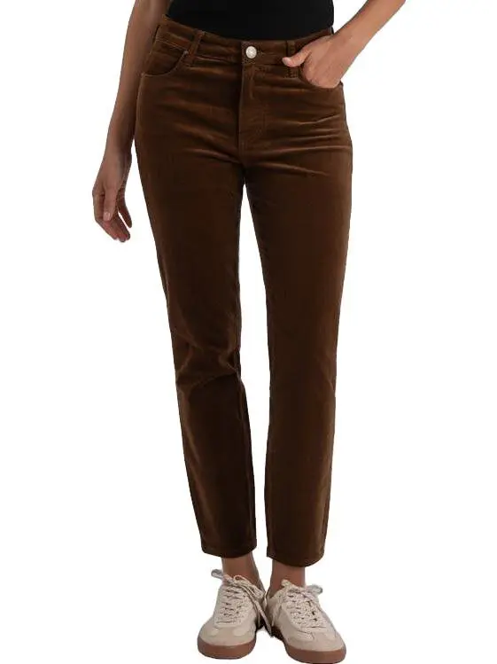 Kut From The Kloth High Waist Velvet Ankle Cigarette Trousers - Cognac