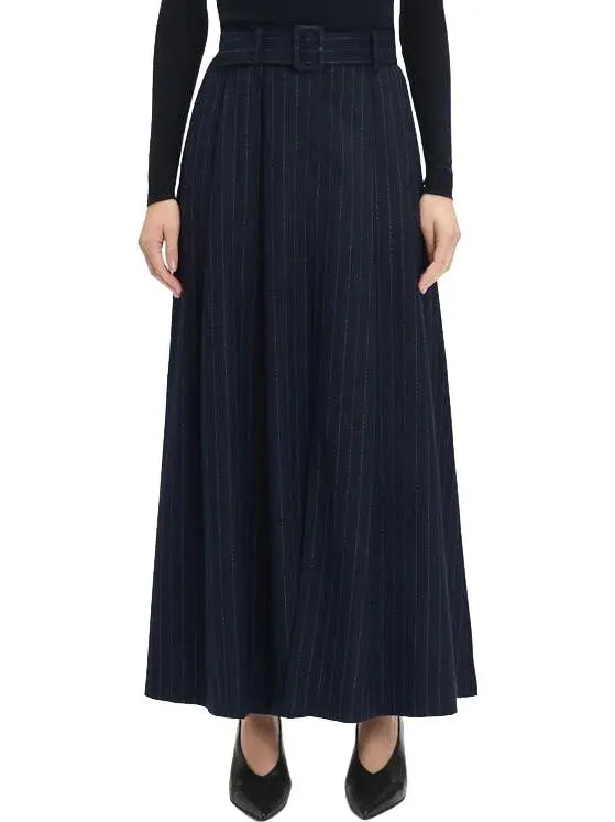 FAVORITE DAUGHTER Belted Pinstripe Maxi Skirt - Navy Pinstripe