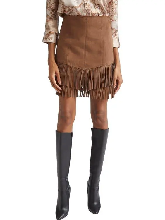 L'Agence Lyle Fringe Mini Skirt - Carafe Brown