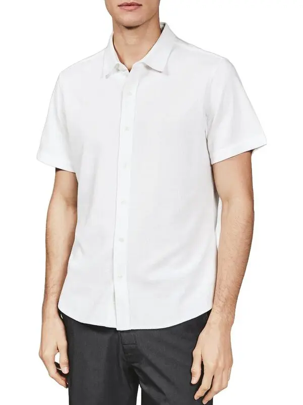 7 Diamonds Camino Short Sleeve Knit Button-up Shirt - White