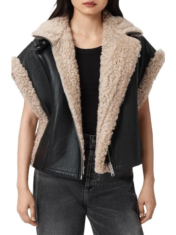 ALLSAINTS Marlin Genuine Shearling Vest - Black/natural