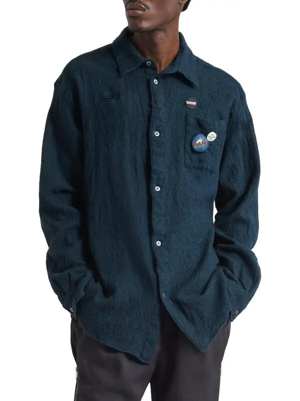 UNDERCOVERISM Embroidered Patch Felted Wool Button-up Shirt - Green Check