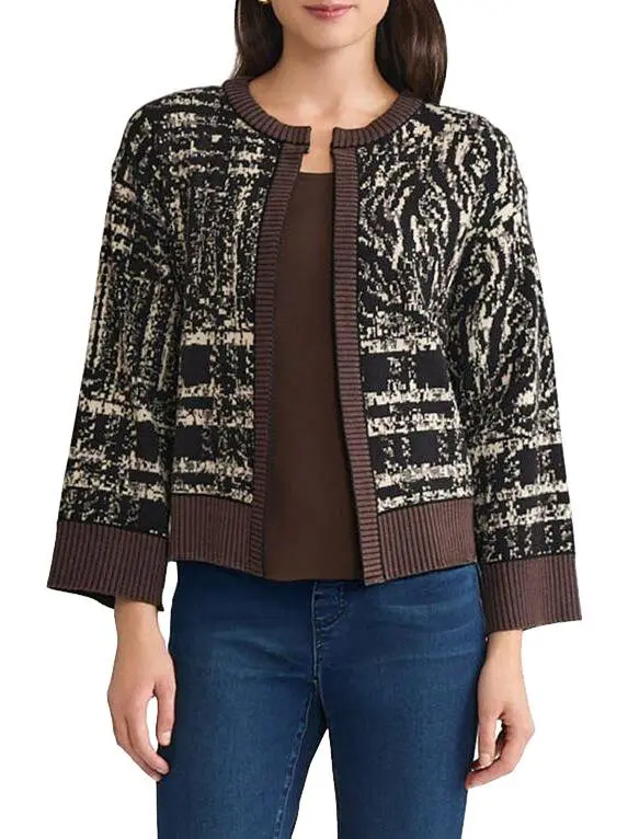 Ming Wang Contrast Trim Knit Cardigan - Dark Umber/black/twig
