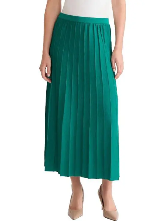 Ming Wang Pleated Knit A-line Skirt - Everest